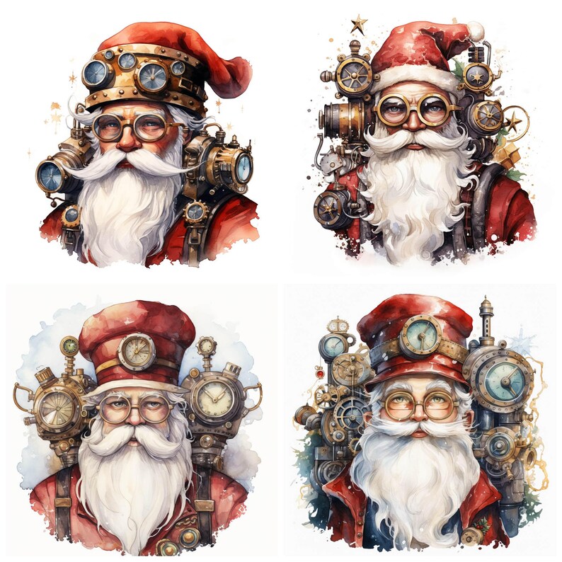 26 Steampunk Santa Claus PNG Clipart, Watercolor Steampunk Christmas ...