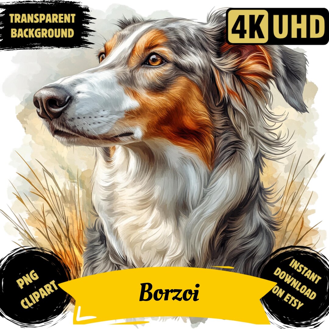 Borzoi Dog Breed PNG Printable Clipart, Watercolor Borzoi Scenery Sublimation, Borzoi Pet ...