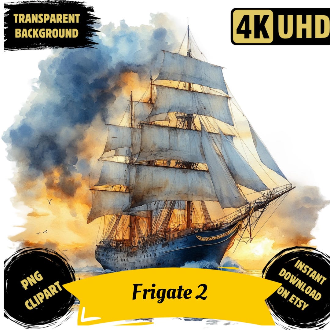 Frigate 2 PNG Clipart Bundle, Watercolor Nautical Frigate Warship ...
