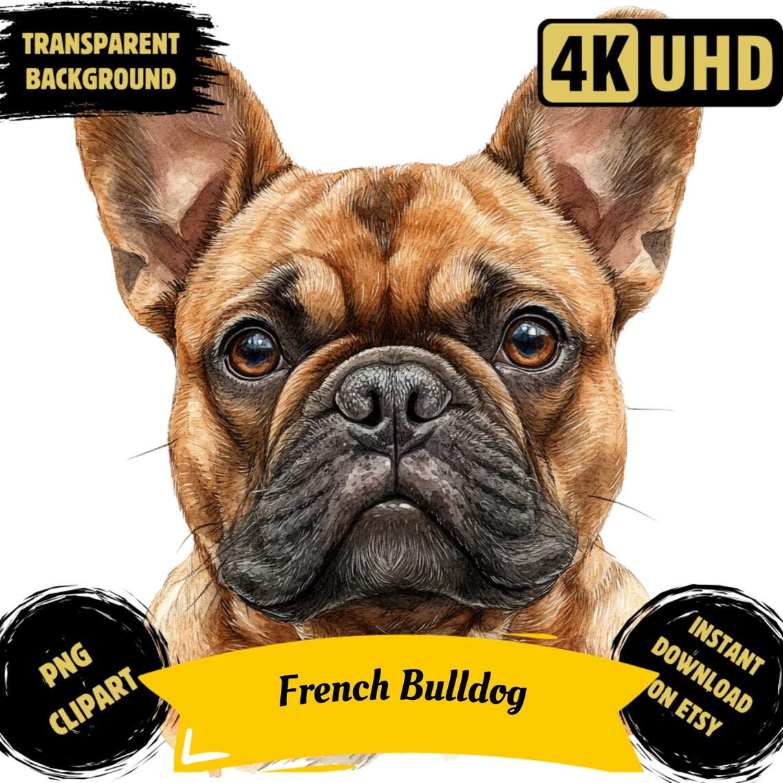 French Bulldog Dog Breed PNG Printable Clipart, Watercolor Frenchie ...