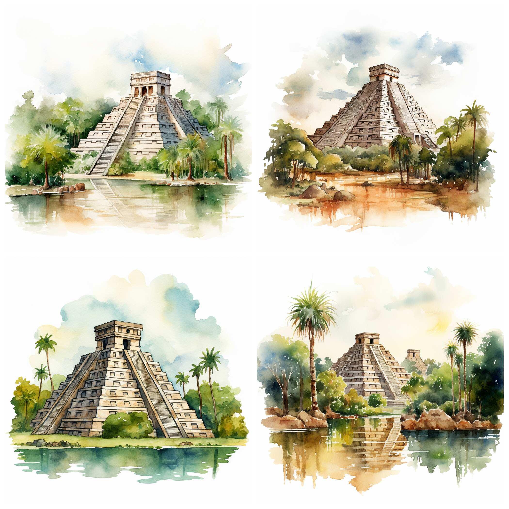 32 Chichén Itzá PNG Clipart Bundle, Watercolor Ancient Mayan City ...