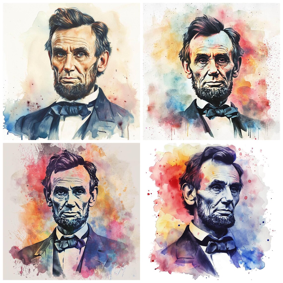 23 Abraham Lincoln PNG Clipart Bundle, Watercolor Civil War Leader ...
