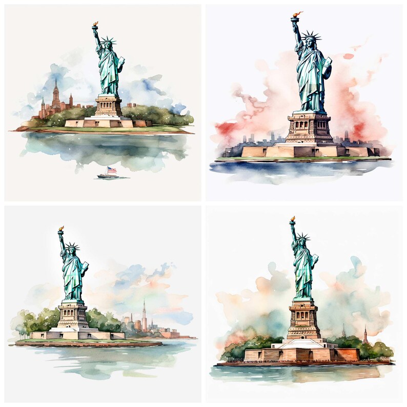 31 Statue of Liberty PNG Clipart Bundle, Watercolor New York City USA ...