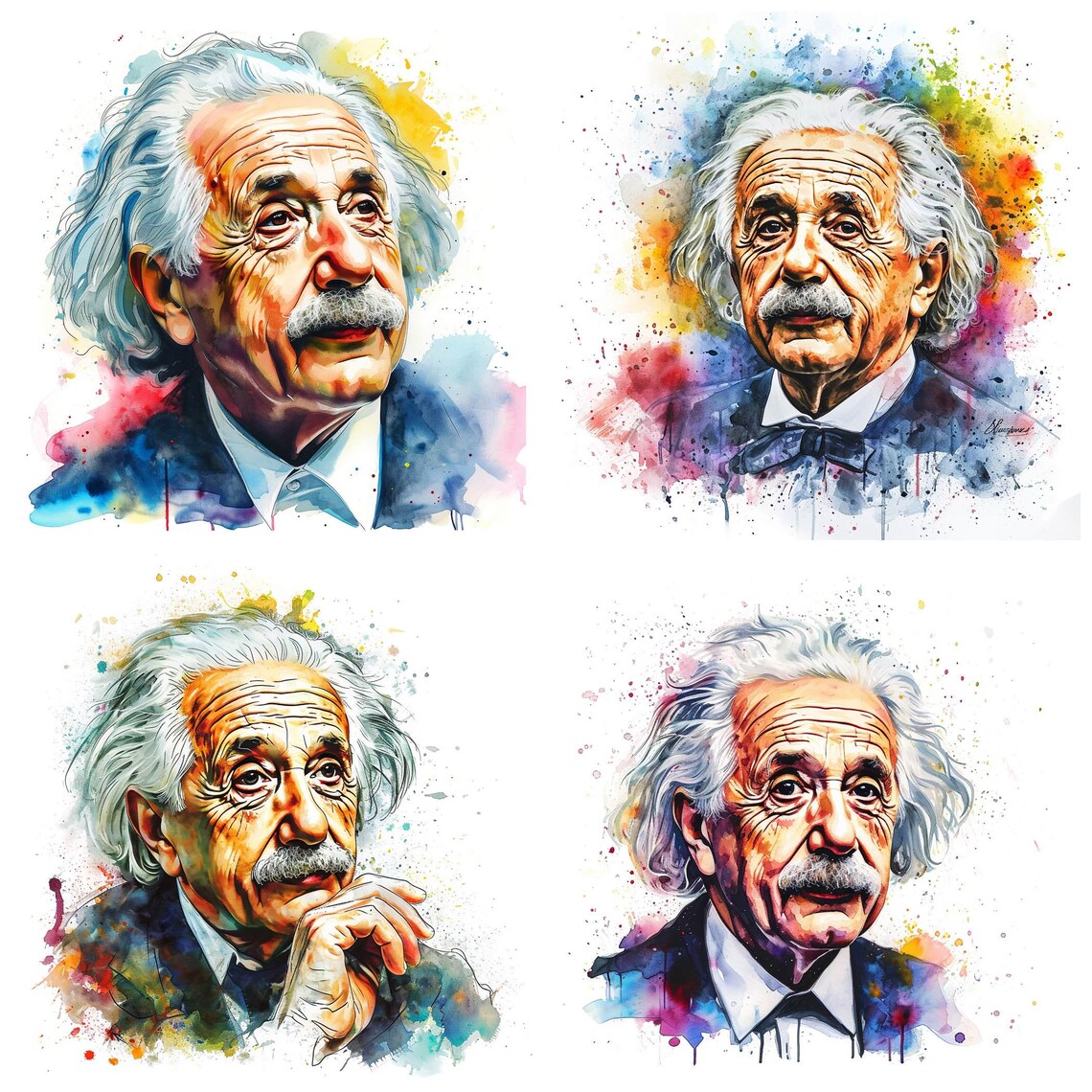 28 Albert Einstein PNG Clipart Bundle, Watercolor Einstein JPEG Digital ...