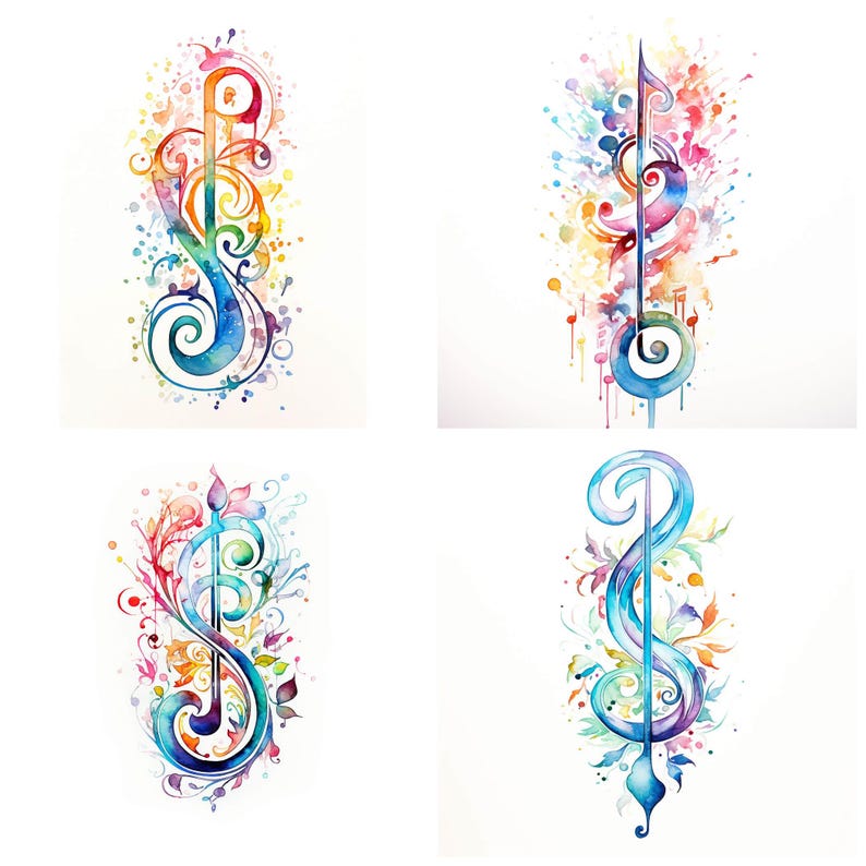 38 Trable Clef PNG Clipart Bundle, Watercolor Abstract G Clef Digital ...