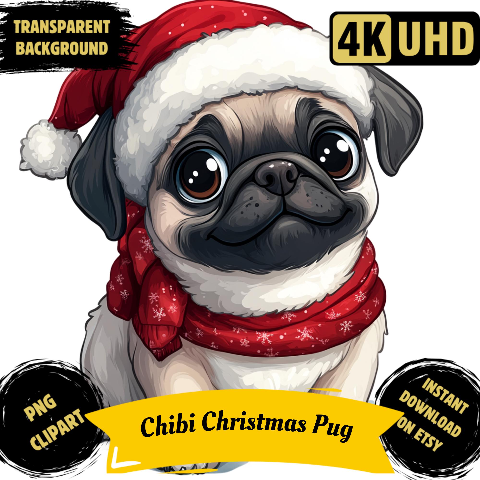 Chibi Christmas Pug PNG Clipart Bundle, Whimsical Xmas Animal ...