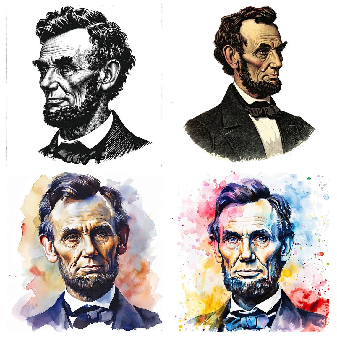 23 Abraham Lincoln PNG Clipart Bundle, Watercolor Civil War Leader ...