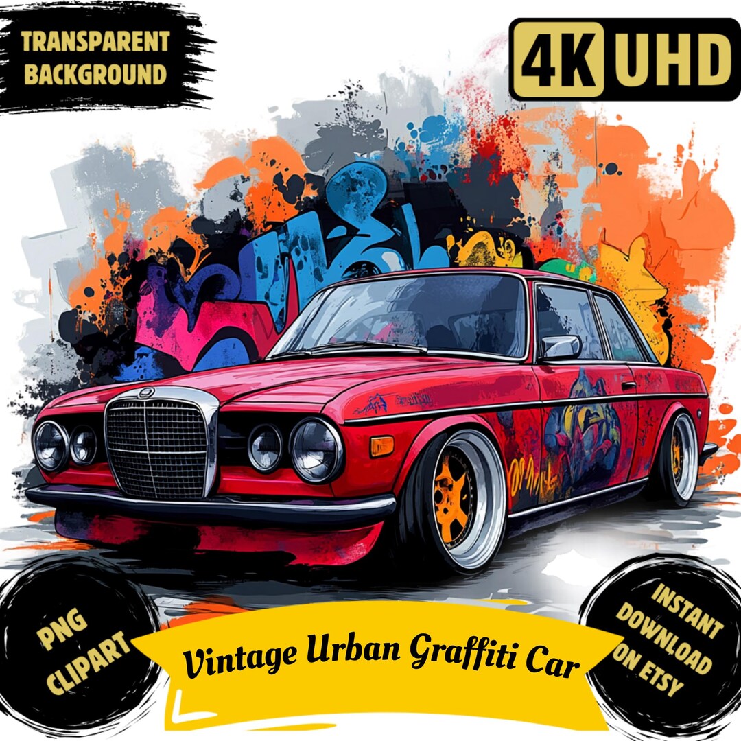 Vintage Urban Graffiti Muscle Car PNG Printable Clipart, Modern ...
