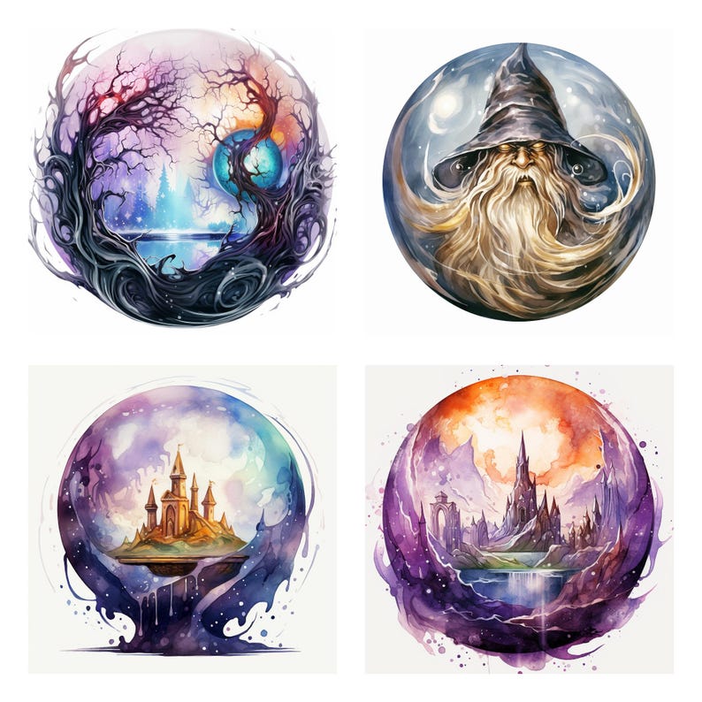 34 Wizard Sphere PNG Clipart, Watercolor Magic Crystal Ball ...