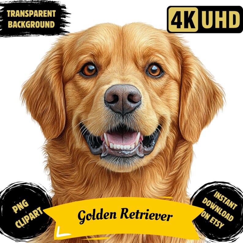 Golden Retriever PNG Printable Clipart, Watercolor Golden Retriever ...
