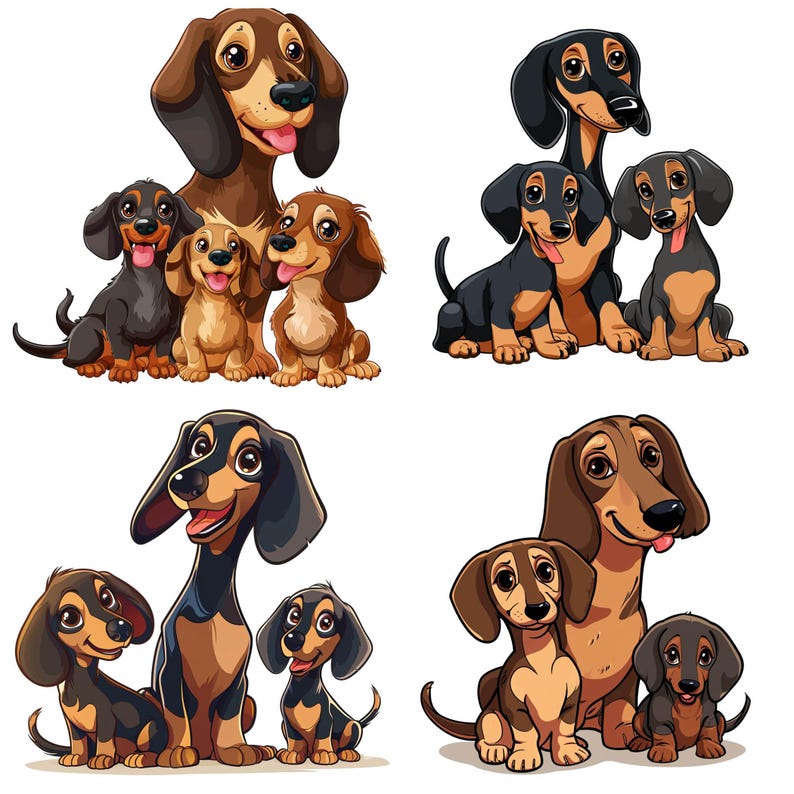 26 Cartoon Dachshund JPG Clipart Bundle, Animated Dachshund PNG Digital ...