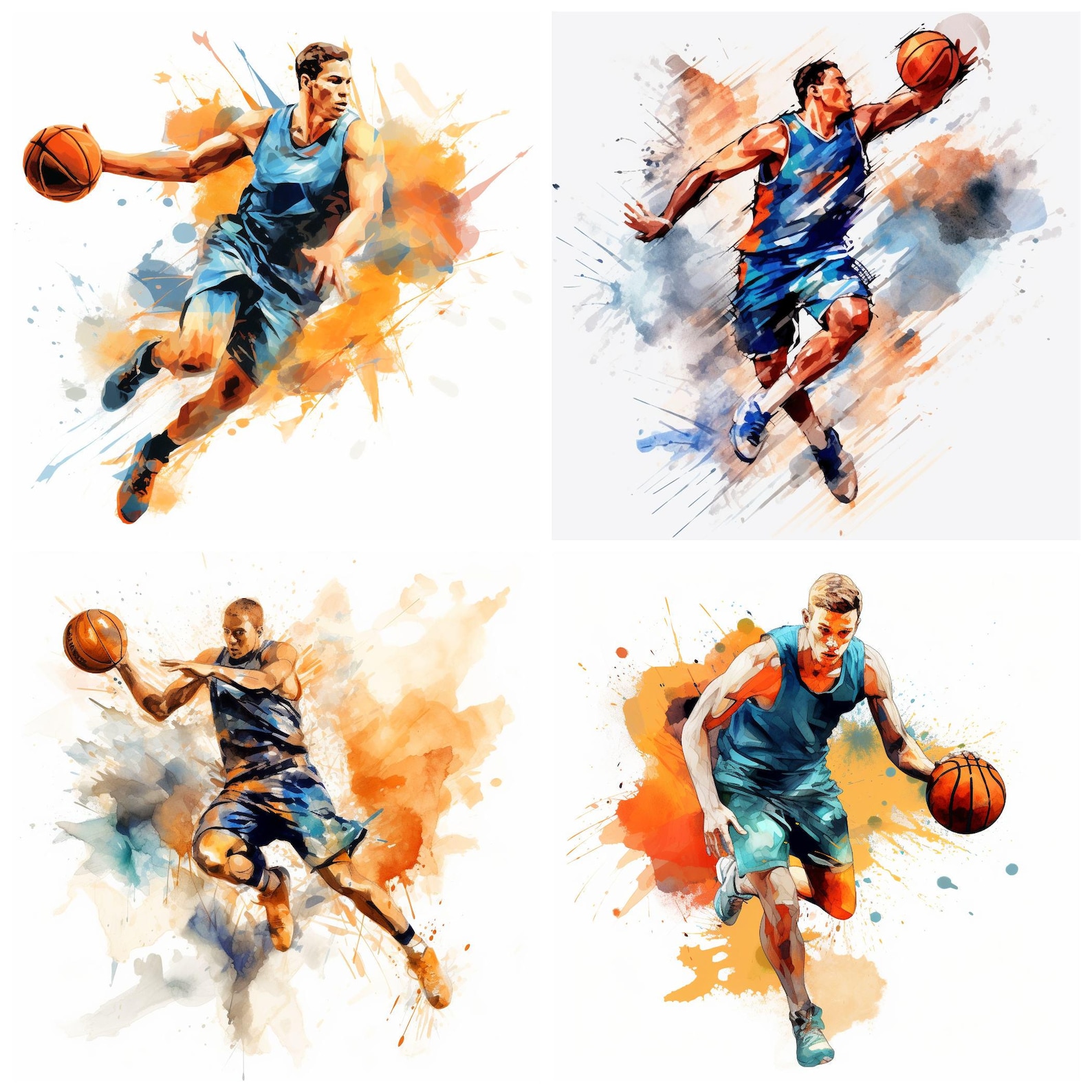 25 Basketball PNG Clipart Bundle, Watercolor Basketball Player Digital ...