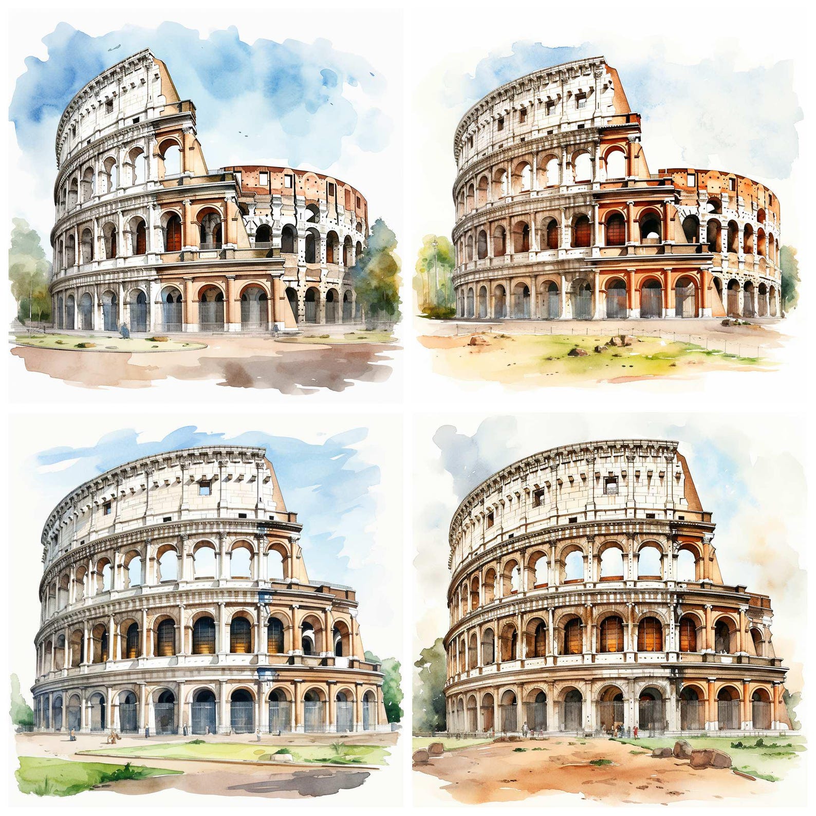 21 Colosseum Rome PNG Clipart Bundle, Watercolor Ancient Colloseum ...