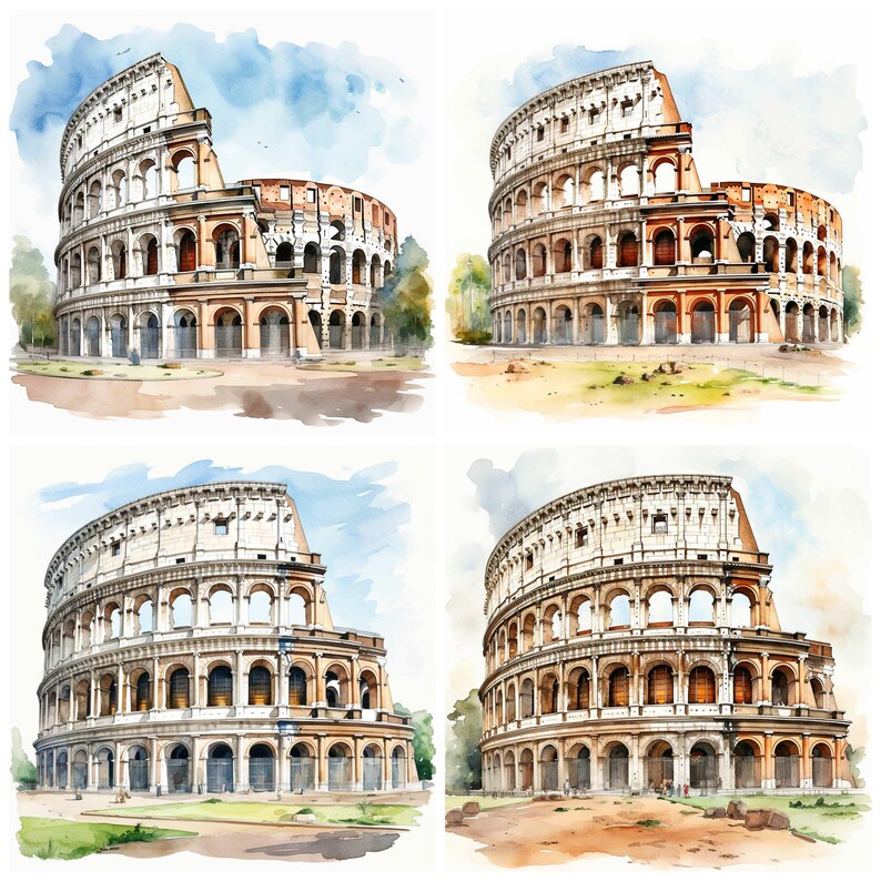 21 Colosseum Rome PNG Clipart Bundle, Watercolor Ancient Colloseum ...