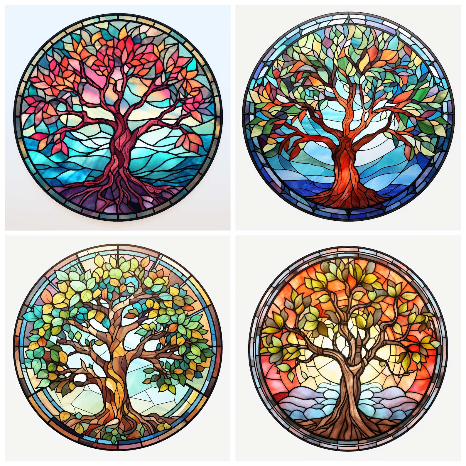 36 Stained Glass Tree PNG Clipart Bundle, Watercolor Colored Glass Tree ...
