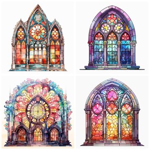24 Stained Church Glass PNG Clipart Bundle, Watercolor Colored ...