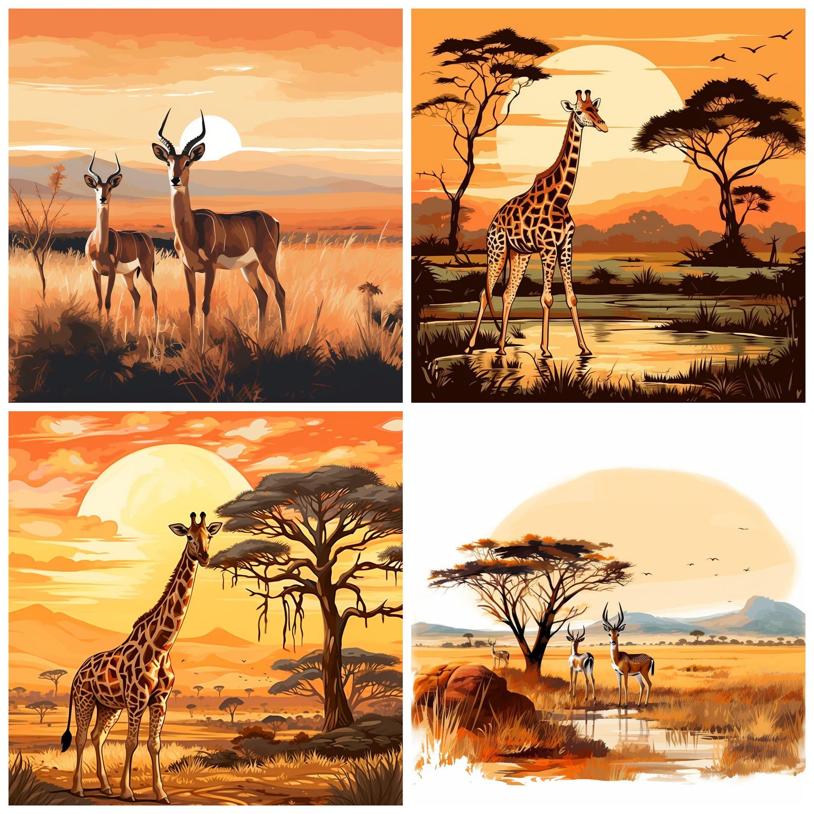 72 Africa Savannah Animals PNG Clipart Bundle, Watercolor African ...