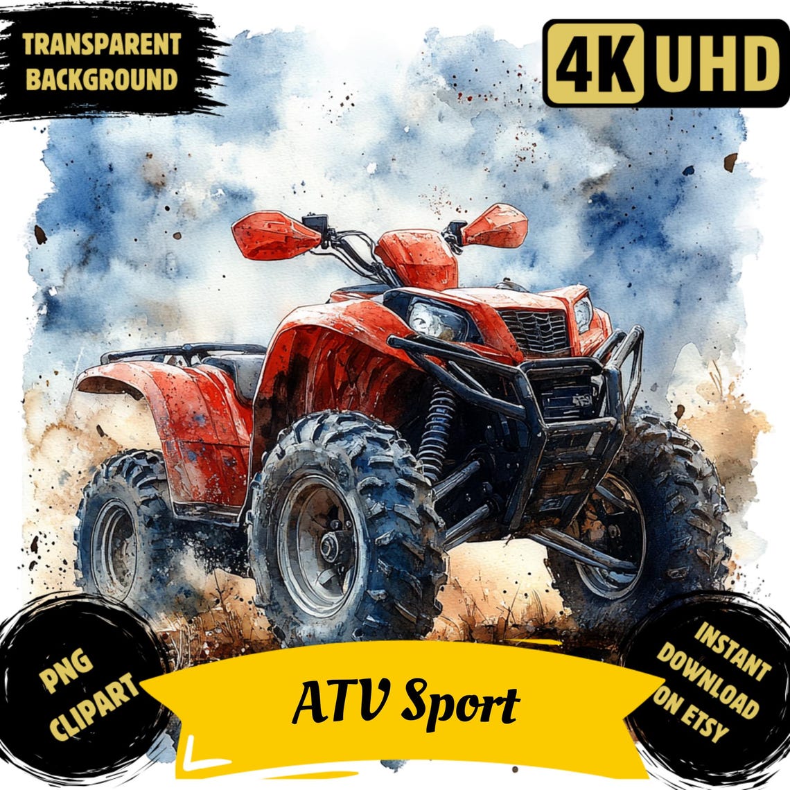 Watercolor ATV Sport PNG Printable Clipart,all-terrain Vehicle ...