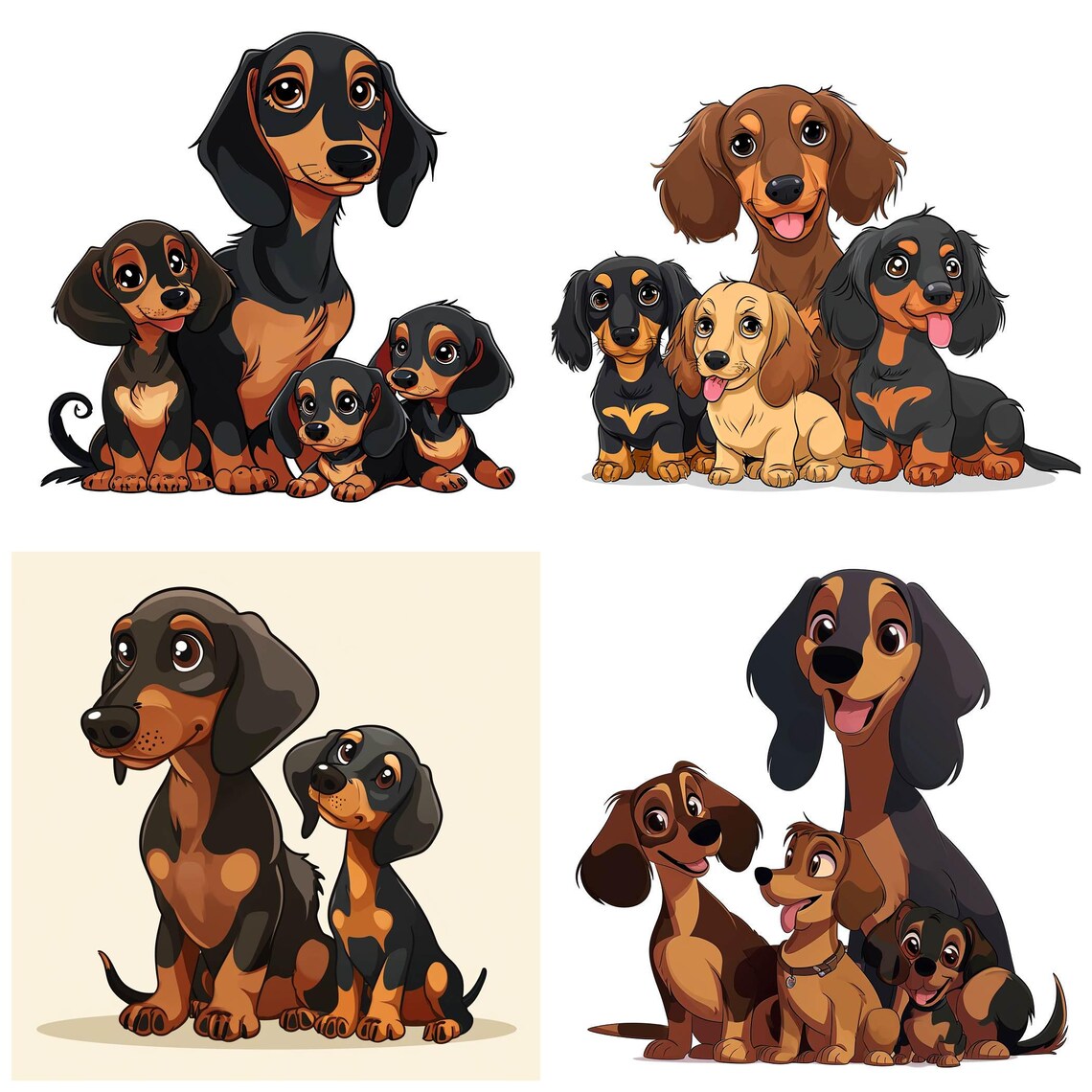 26 Cartoon Dachshund JPG Clipart Bundle, Animated Dachshund PNG Digital ...