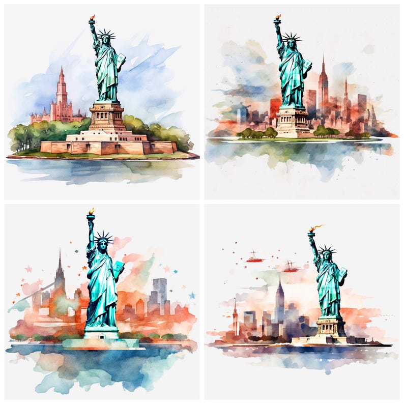 31 Statue of Liberty PNG Clipart Bundle, Watercolor New York City USA ...