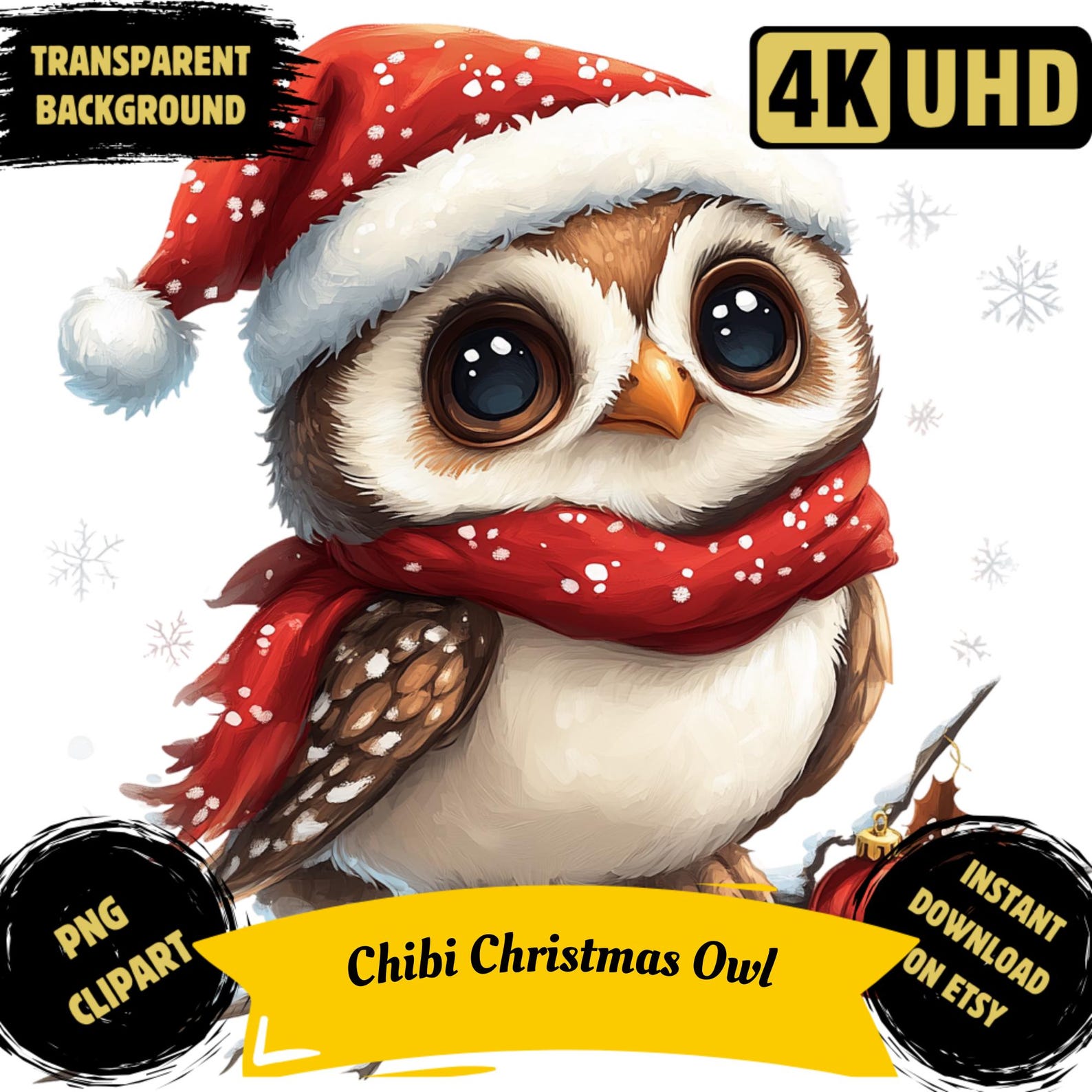 Chibi Christmas Owl PNG Clipart Bundle, Whimsical Xmas Animal ...