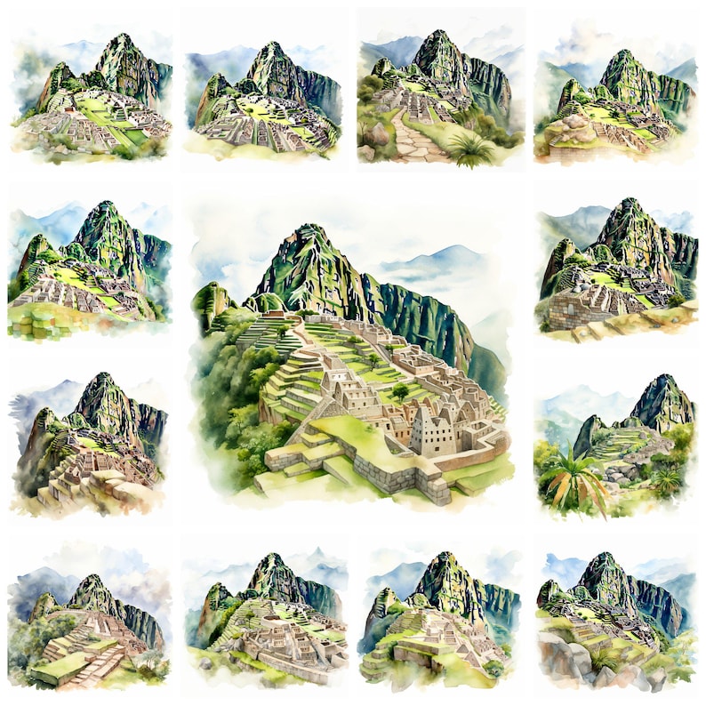 36 Machu Picchu PNG Clipart Bundle, Watercolor Lost City of the Incas ...