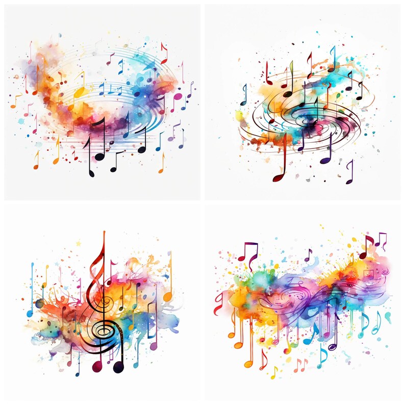 38 Music Notations PNG Clipart Bundle, Watercolor Abstract Musical ...