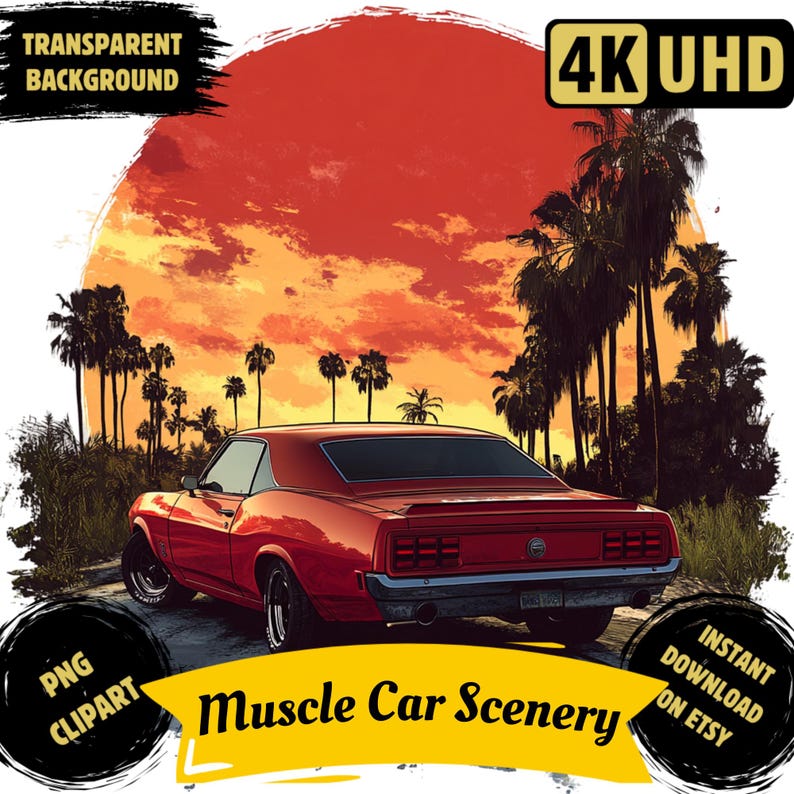 Muscle Car Scenery PNG Clipart Set, Watercolor Vintage Muscle Sport Car ...