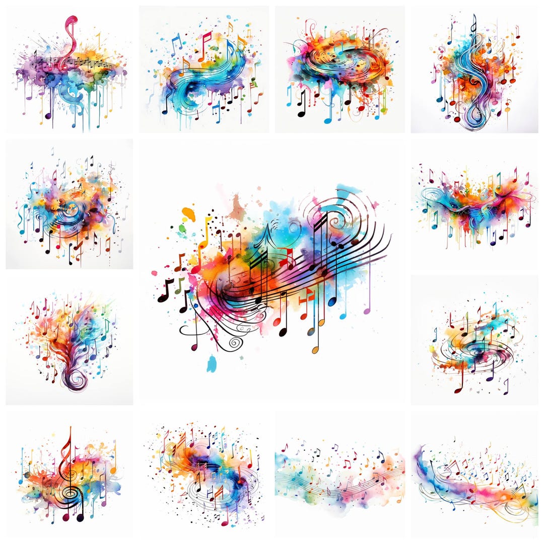 38 Music Notations PNG Clipart Bundle, Watercolor Abstract Musical ...