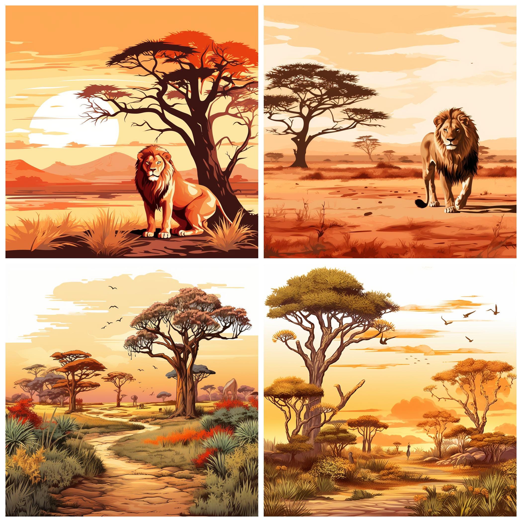 72 Africa Savannah Animals PNG Clipart Bundle, Watercolor African ...