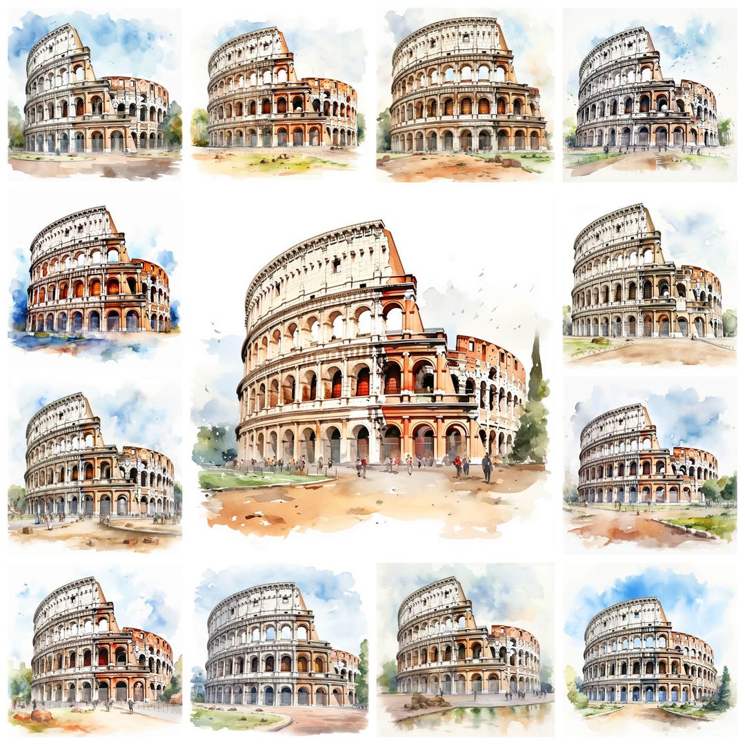 21 Colosseum Rome PNG Clipart Bundle, Watercolor Ancient Colloseum ...