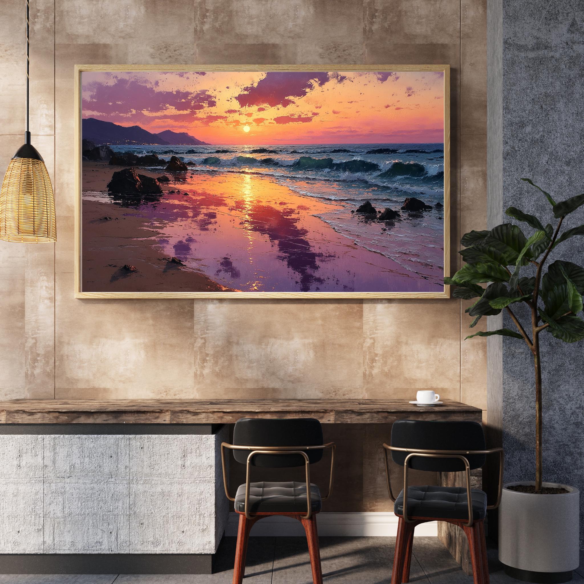 Sunset Beach With Gentle Waves PNG Landscape Wall Art High Quality ...