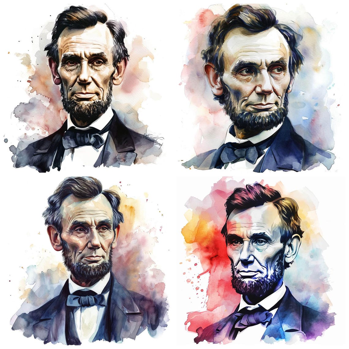 23 Abraham Lincoln PNG Clipart Bundle, Watercolor Civil War Leader ...