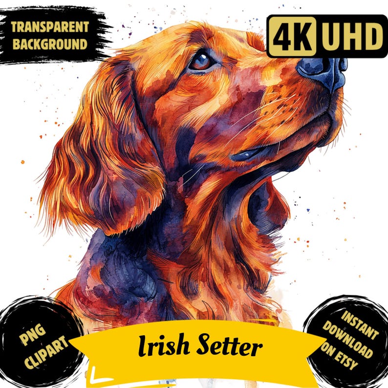 Irish Setter Dog Breed PNG Printable Clipart, Watercolor Irish Setter ...