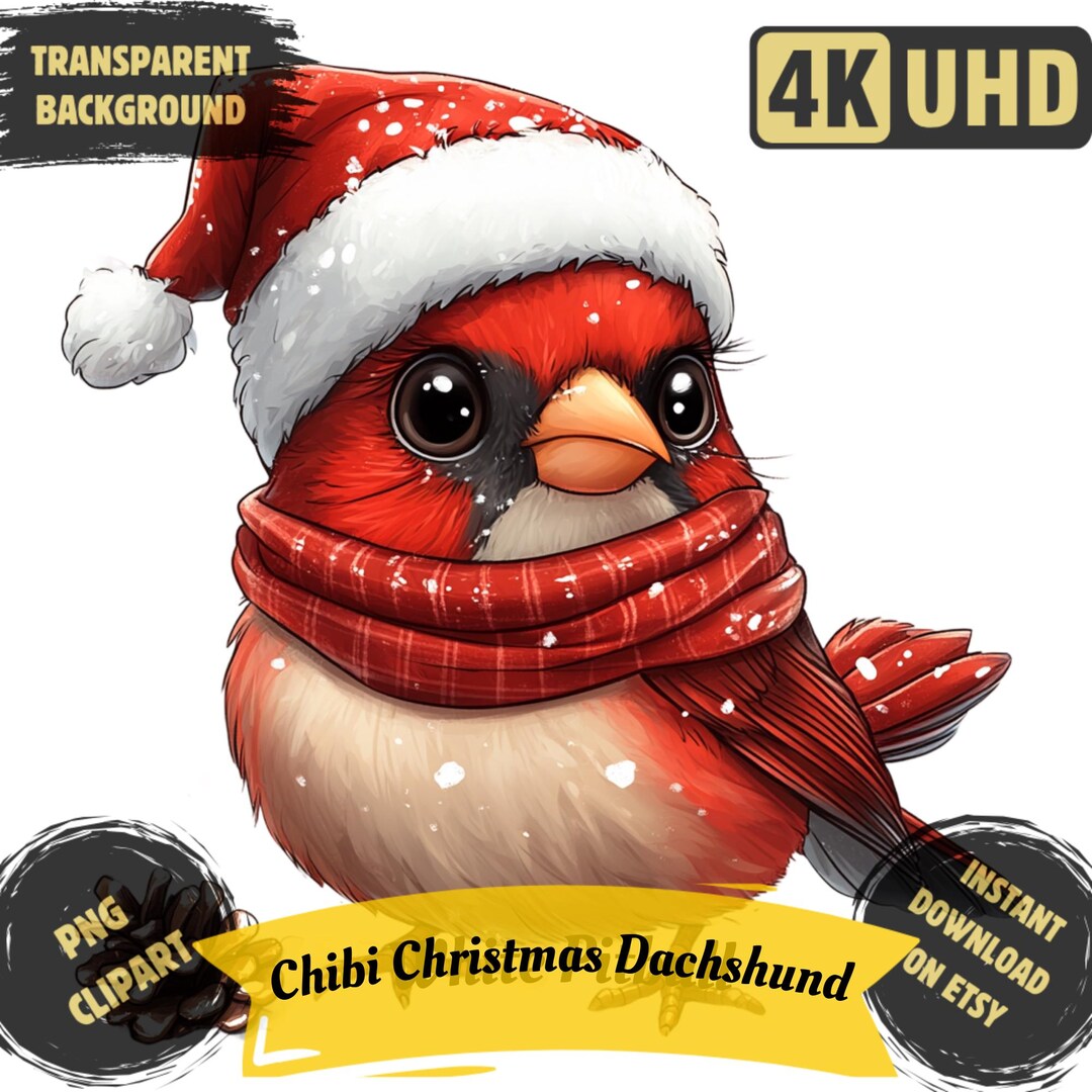 Chibi Christmas Cardinal PNG Clipart Bundle, Whimsical Xmas Cardinal ...
