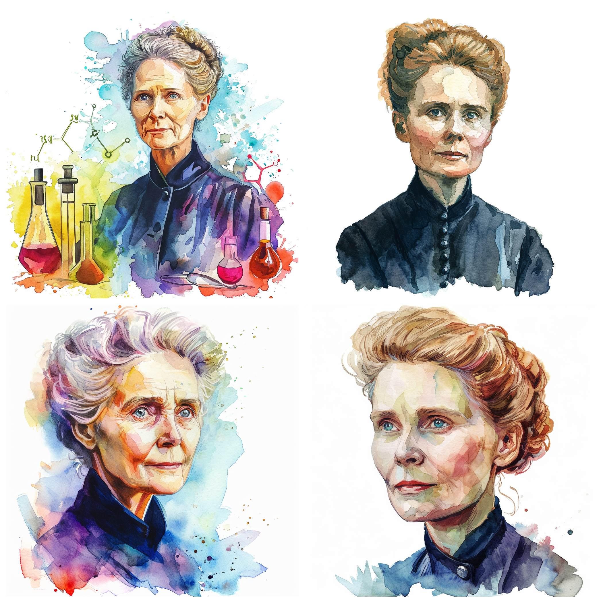 30 Marie Curie JPG Clipart Bundle, Watercolor Science Icon Curie ...