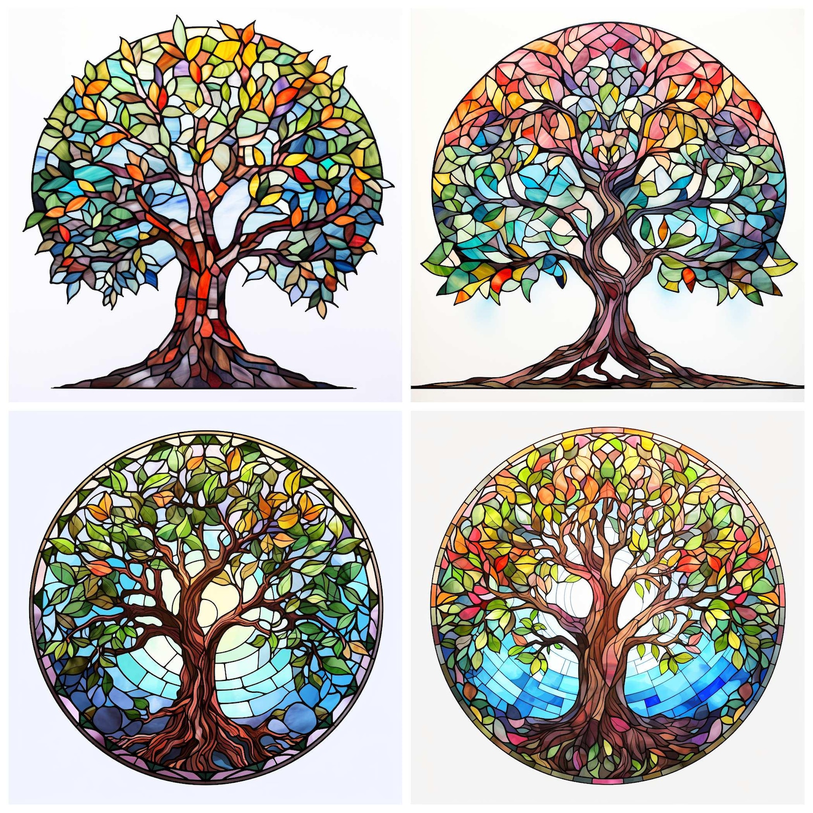 36 Stained Glass Tree PNG Clipart Bundle, Watercolor Colored Glass Tree ...