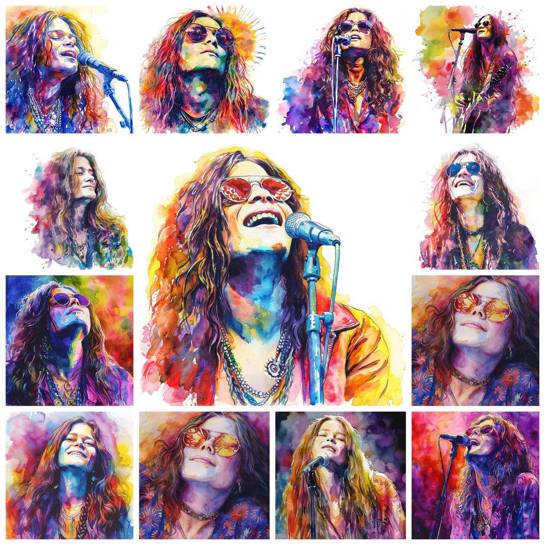 36 Janis Joplin PNG Clipart Bundle, Watercolor Janis Joplin JPEG ...