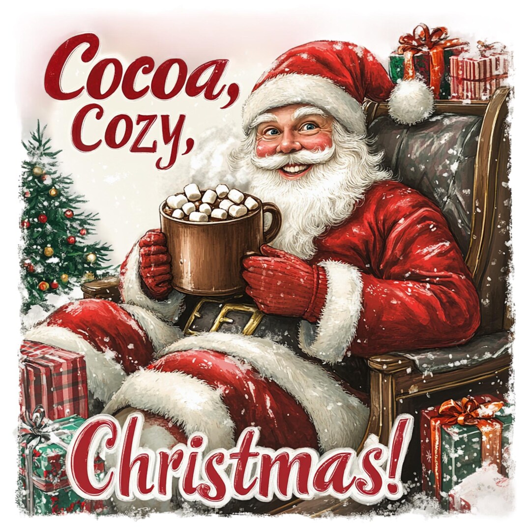 Santa_claus Cocoa Cozy Christmas PNG Printable Clipart, Watercolor Xmas ...