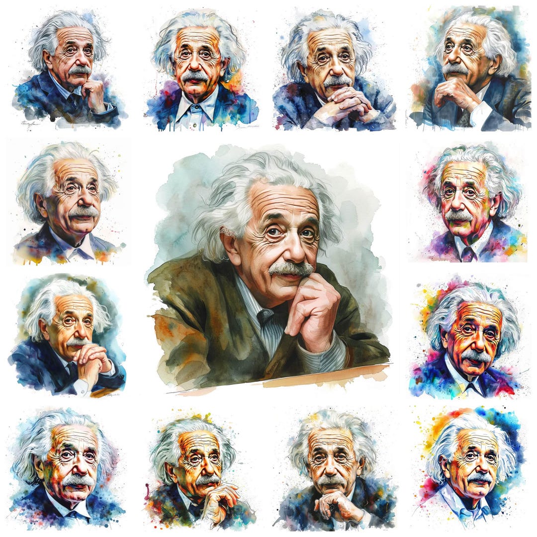 28 Albert Einstein PNG Clipart Bundle, Watercolor Einstein JPEG Digital ...