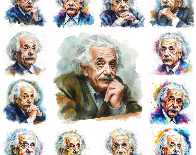 32 Albert Einstein PNG Clipart Bundle, Watercolor Genius Einstein ...