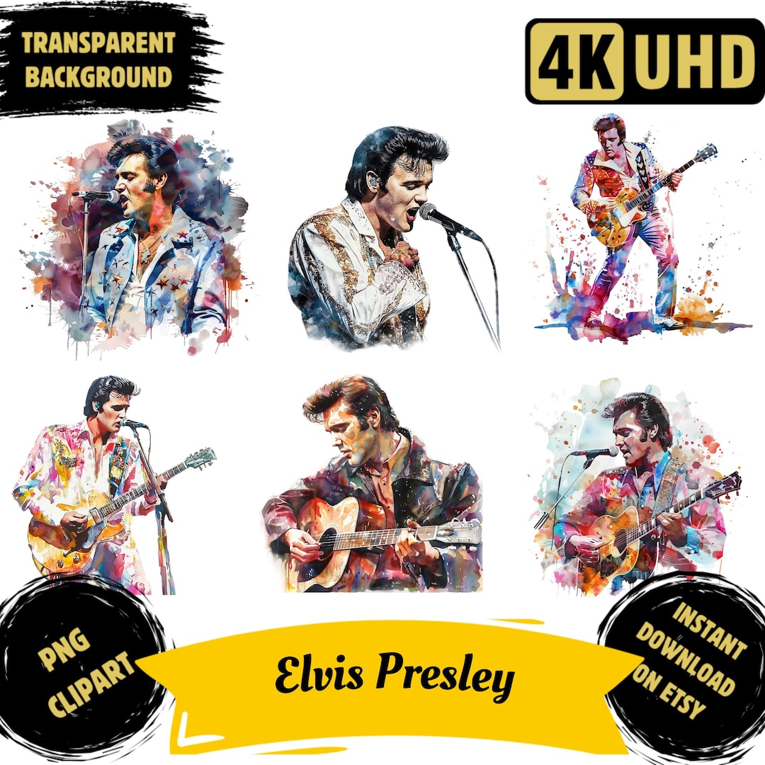 6 Elvis Presley PNG Clipart Bundle, Watercolor King of Rock Elvis ...