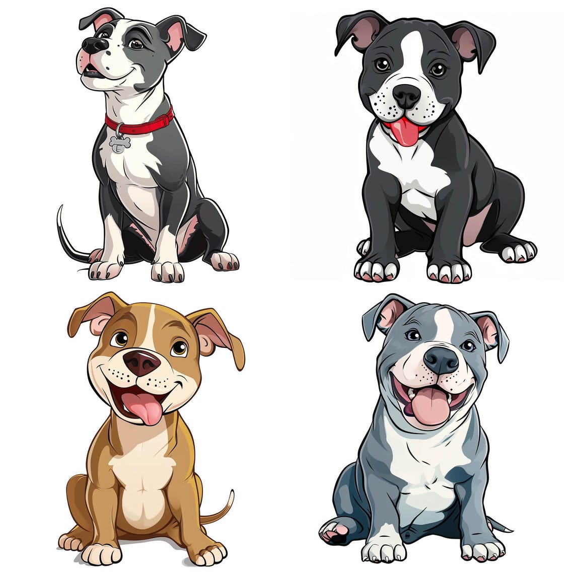 34 Cartoon Pitbull JPG Clipart Bundle, Watercolor Funny Pitbull PNG ...