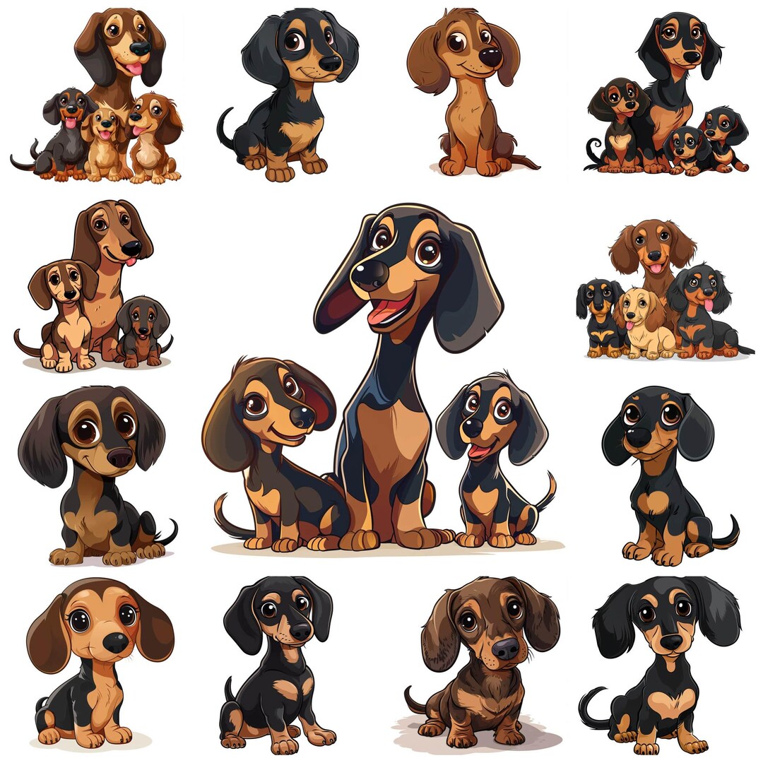 26 Cartoon Dachshund JPG Clipart Bundle, Animated Dachshund PNG Digital ...
