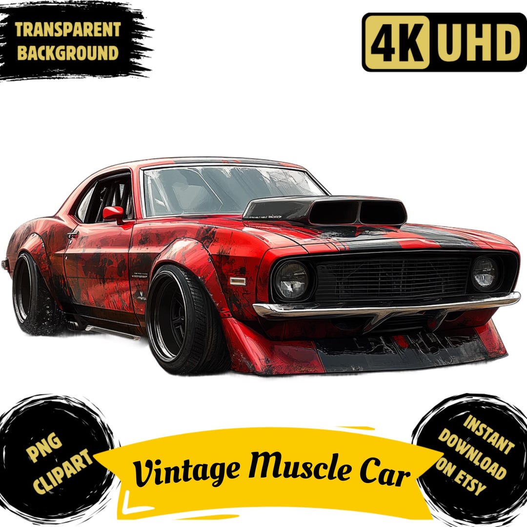 Vintage Muscle Car PNG Printable Clipart, Watercolor Retro Sport Car ...