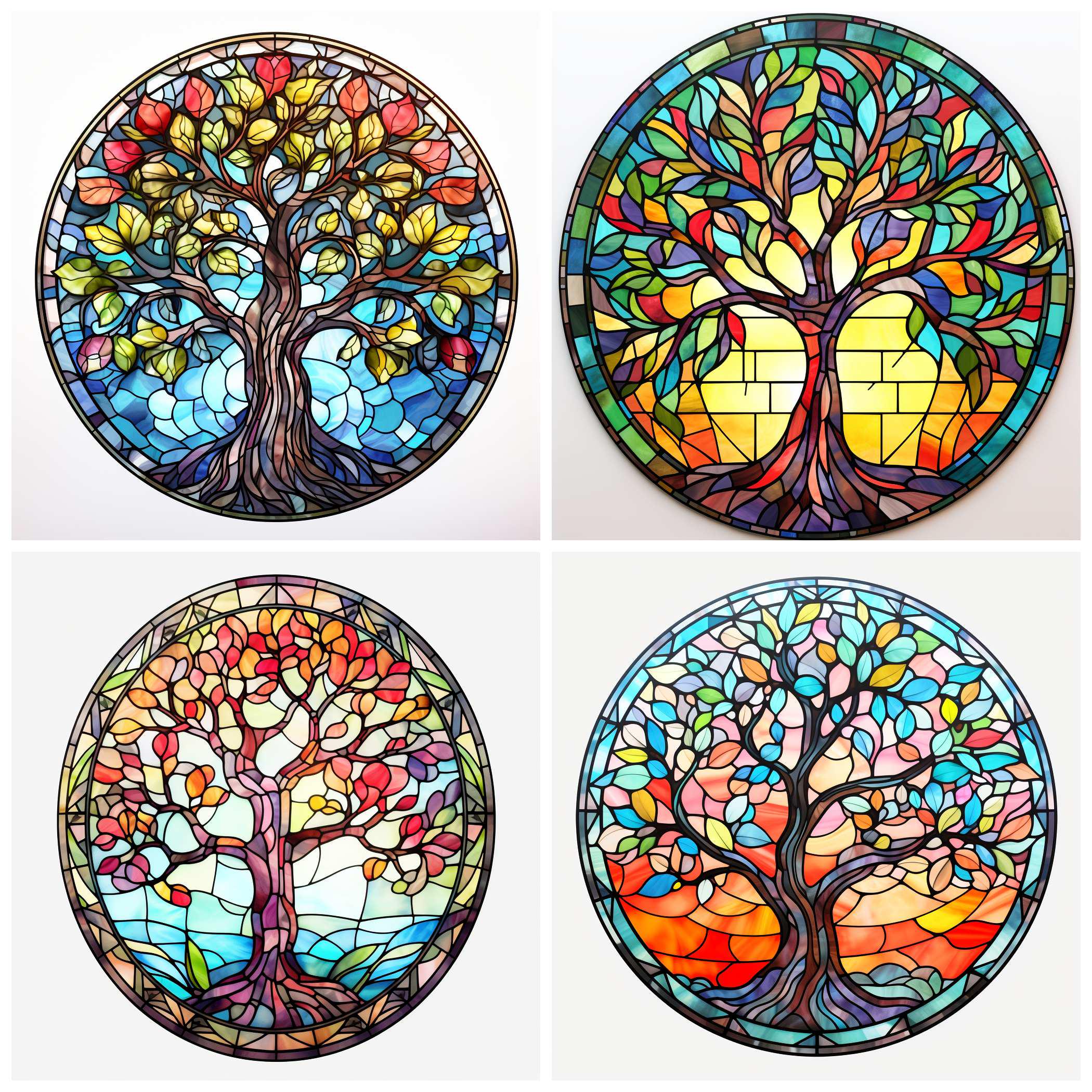 36 Stained Glass Tree PNG Clipart Bundle, Watercolor Colored Glass Tree ...