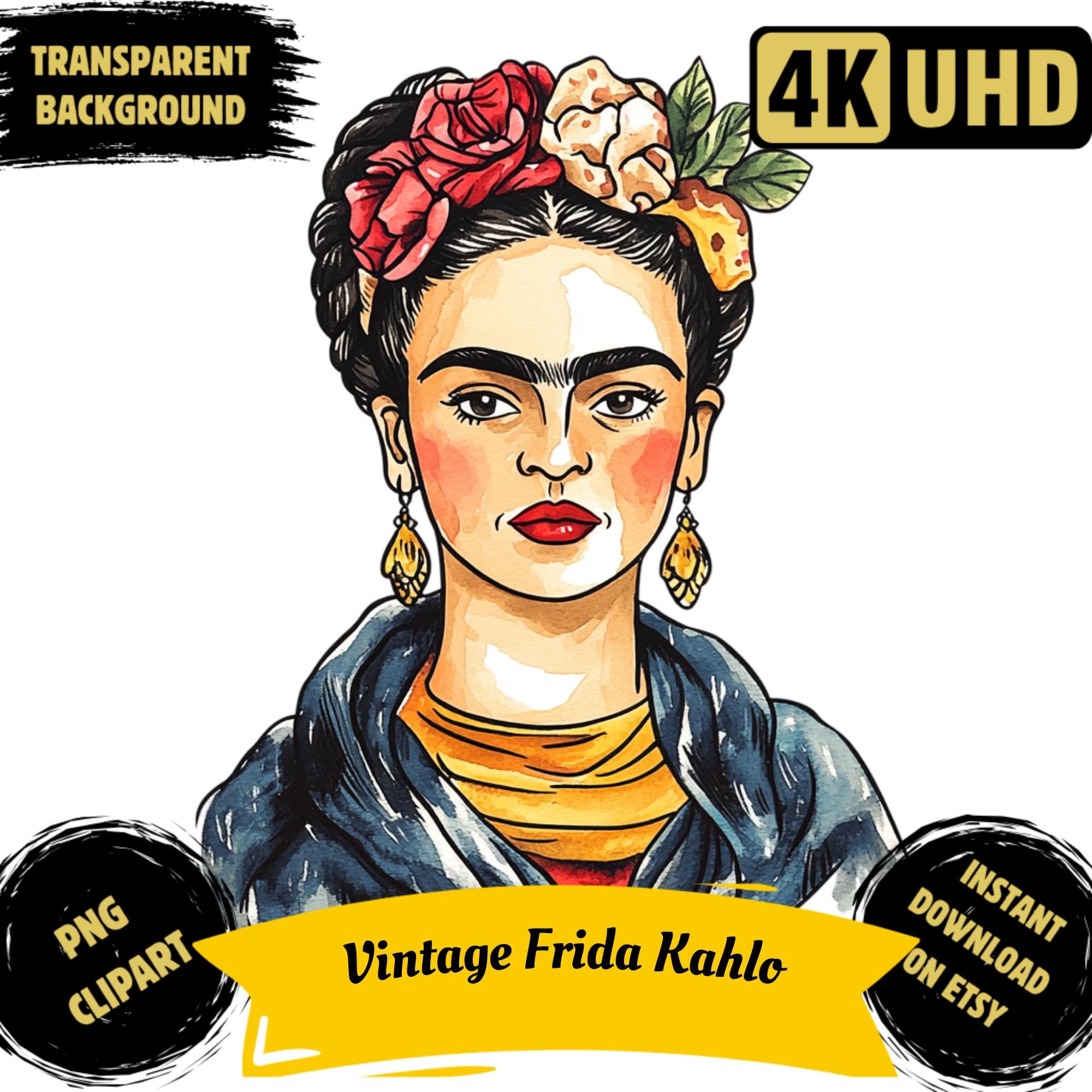 Vintage Frida Kahlo PNG Clipart Bundle, Watercolor Retro Frida Kahlo ...