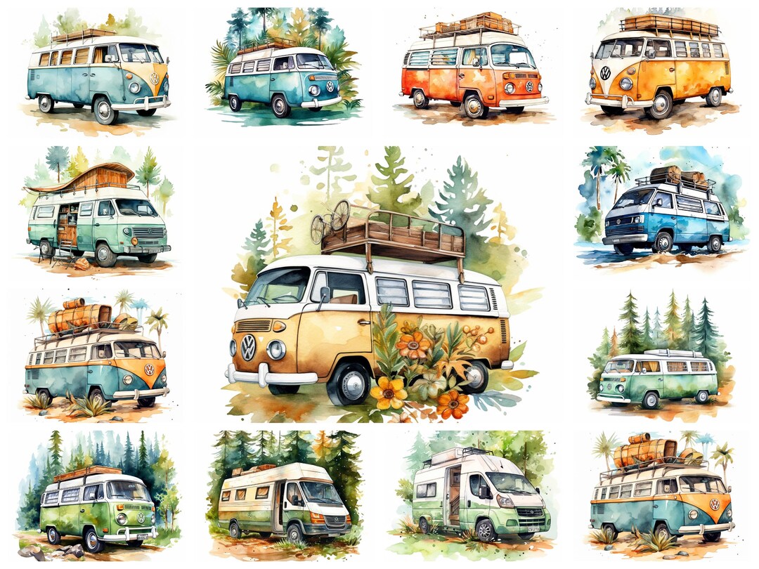 37 Caravan PNG Clipart Bundle, Watercolor Caravan Life Art, Motorhome ...