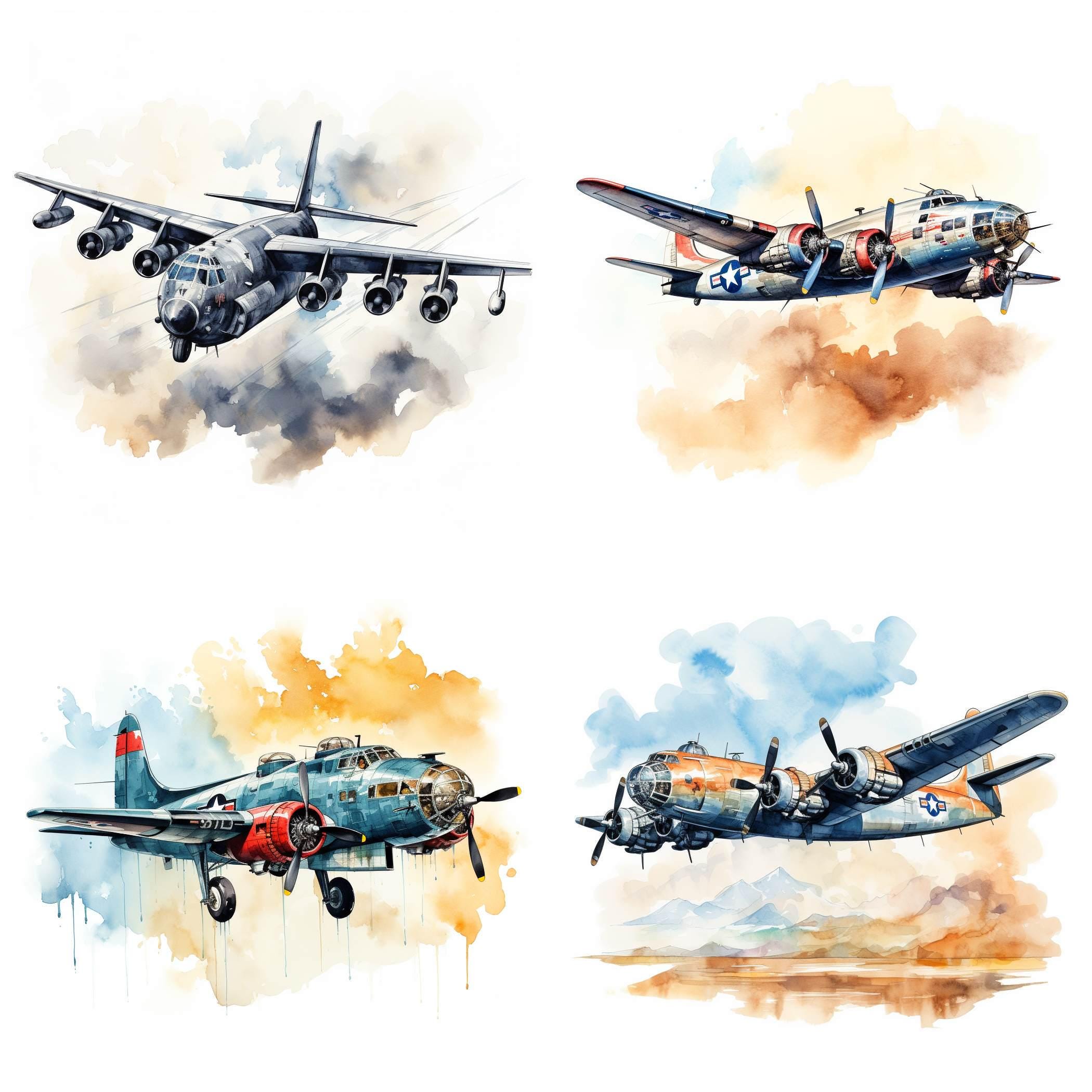 20 Bomber Aircraft PNG Clipart, Watercolor Military Bomber Digital Art ...