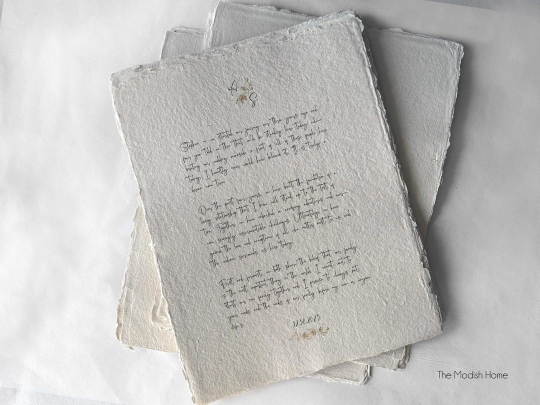 Custom Song Lyrics Print, Handmade Paper, Torn Edges, Monogram ...